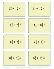 Addition of mixed fractions, game, quiz and worksheet