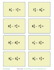 Subtracting mixed fractions worksheet, quiz, game and flash card