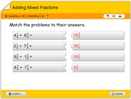 Addition of mixed fractions, game, quiz and worksheet